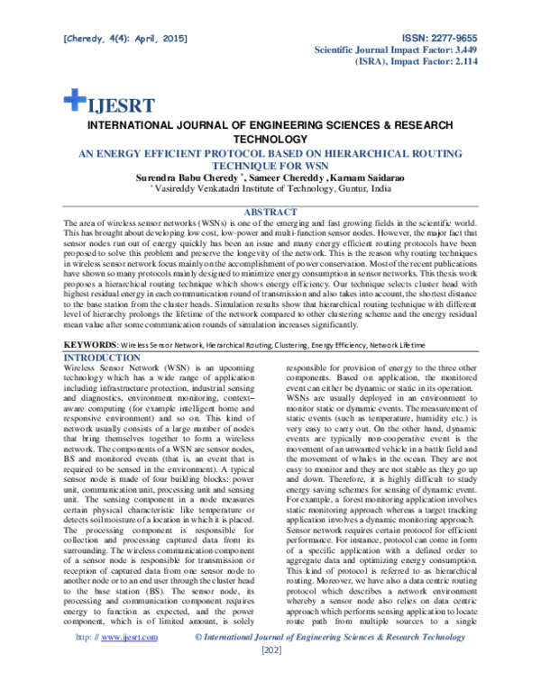 Pdf An Energy Efficient Protocol Based On Hierarchical Routing