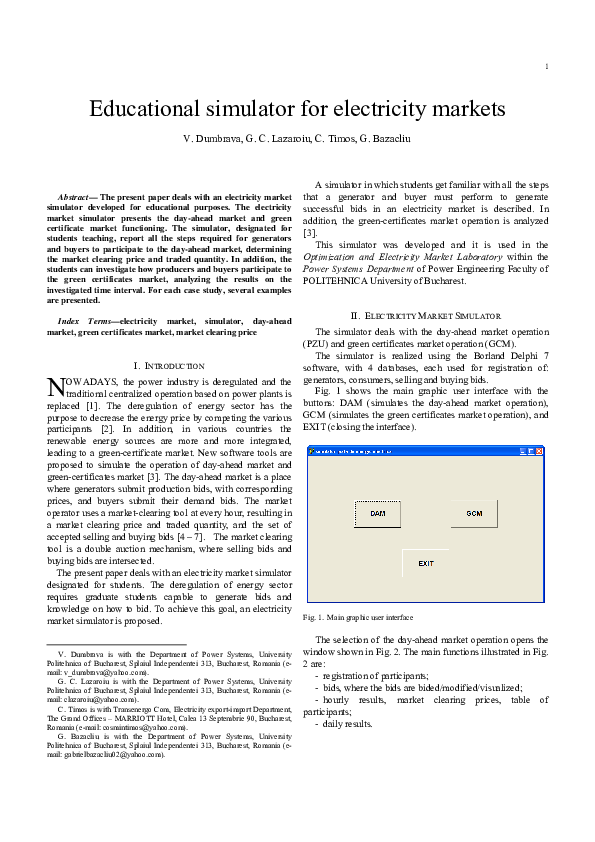 (PDF) Educational simulator for electricity markets | Virgil DUMBRAVA ...
