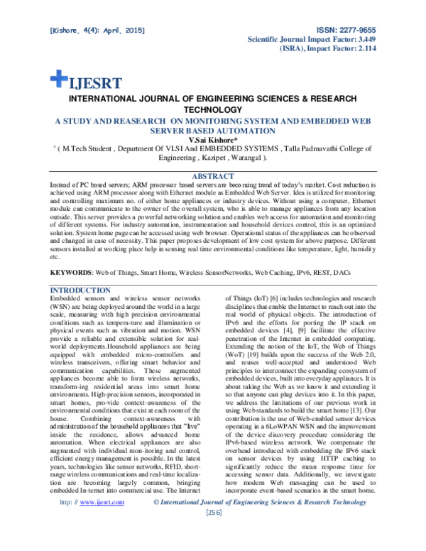 (PDF) A STUDY AND REASEARCH ON MONITORING SYSTEM AND EMBEDDED WEB SERVER BASED AUTOMATION