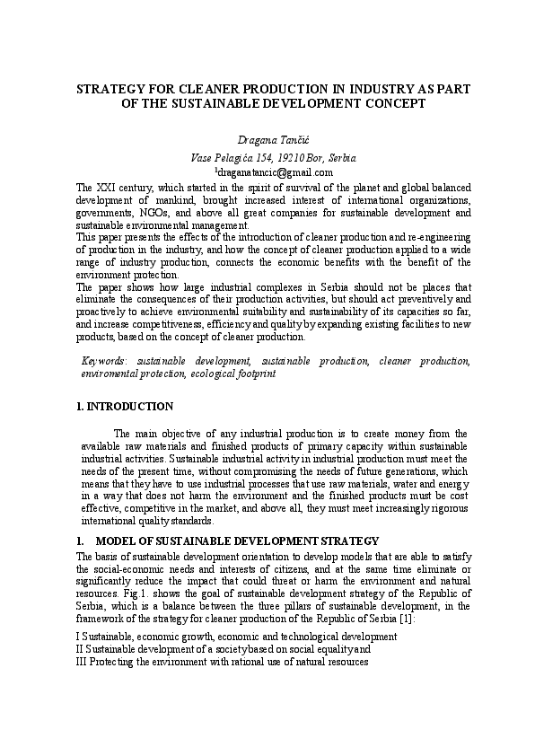 (PDF) STRATEGY FOR CLEANER PRODUCTION IN INDUSTRY AS PART OF THE ...