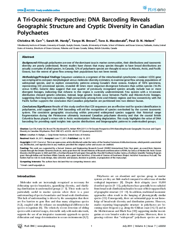 (PDF) A Tri-Oceanic Perspective: DNA Barcoding Reveals Geographic ...
