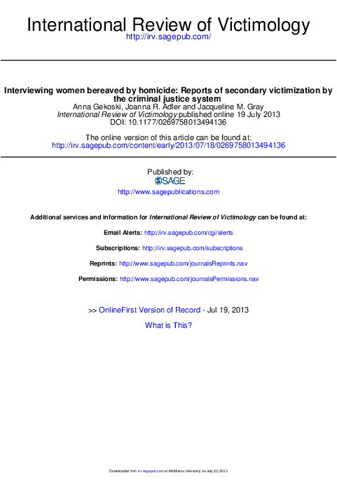 (PDF) Interviewing women bereaved by homicide: Reports of secondary ...