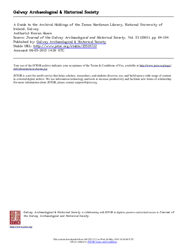 (PDF) A Guide to the Archival Holdings of the James Hardiman Library ...