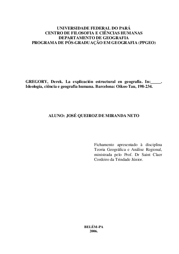 (PDF) Fichamento: La explicación estructural en geografía de Derek GREGORY