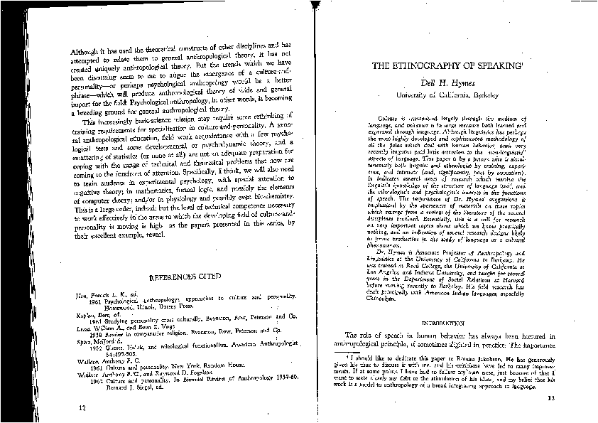 Dell Hymes: The Ethnography of Speaking (1962) - Original chapter