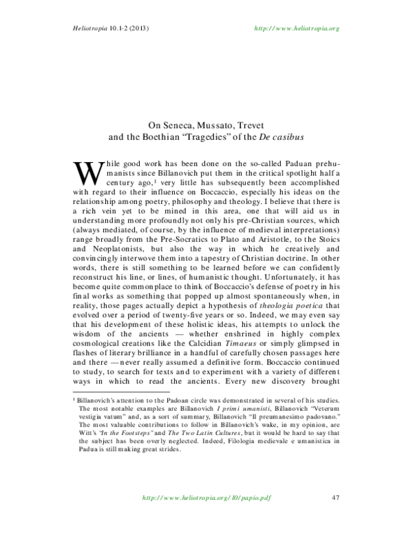 (PDF) On Seneca, Mussato, Trevet and the Boethian “Tragedies” of the De ...