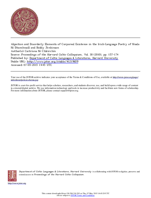 (PDF) Abjection and Disorderly Elements of Corporeal Existence in the ...