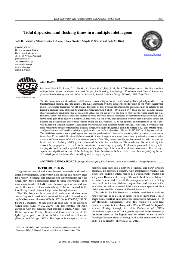 (PDF) Tidal dispersion and flushing times in a multiple inlet lagoon