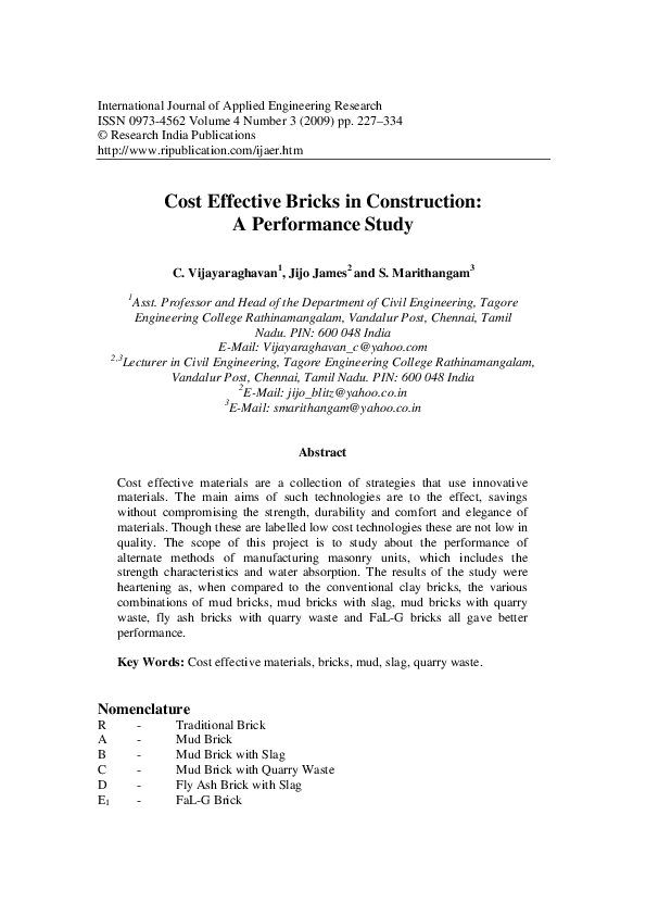 (PDF) Cost Effective Bricks in Construction: A Performance Study