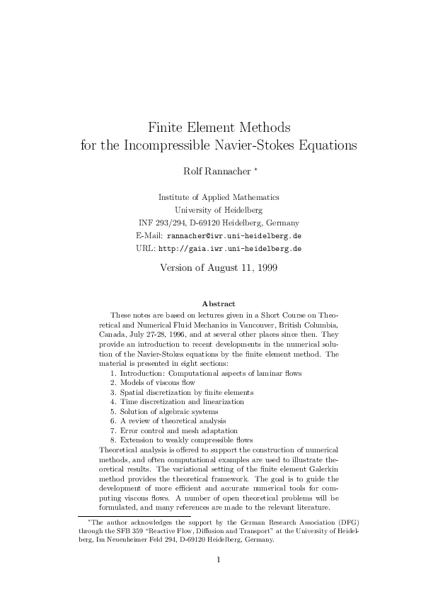 (PDF) Finite Element Methods for Incompressible Navier-Stokes Equations