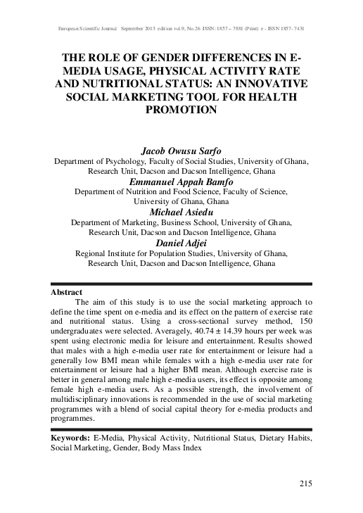 (PDF) Gender Differences in E-Media Usage, Physical Activity Rate and ...