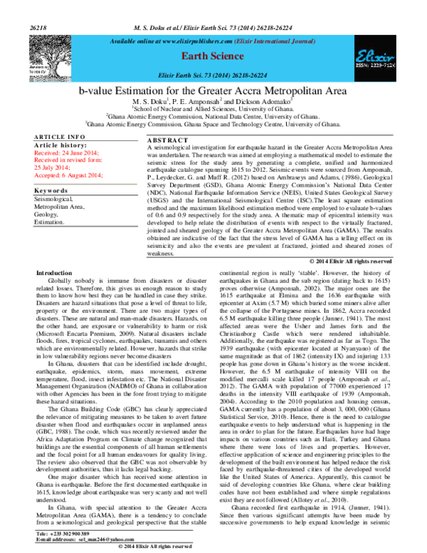 (PDF) b-value Estimation for the Greater Accra Metropolitan Area