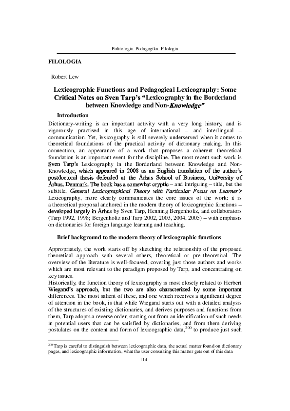 (PDF) Lexicographic functions and pedagogical lexicography: Some ...