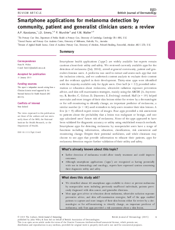 (PDF) Smartphone applications for melanoma detection by community ...