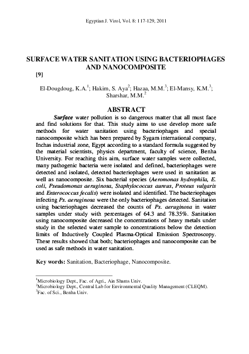 (PDF) SURFACE WATER SANITATION USING BACTERIOPHAGES AND NANOCOMPOSITE