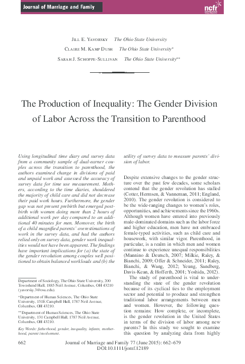 (PDF) Production of Inequality: Gender division of labor across the ...