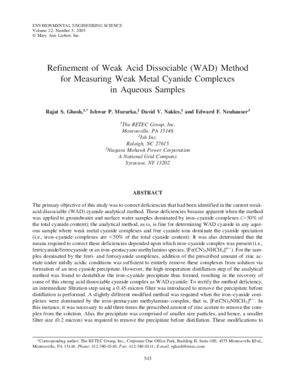 (PDF) Refinement of Weak Acid Dissociable (WAD) Method for Measuring ...