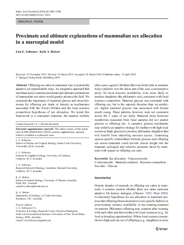 Pdf Proximate And Ultimate Explanations Of Mammalian Sex Allocation