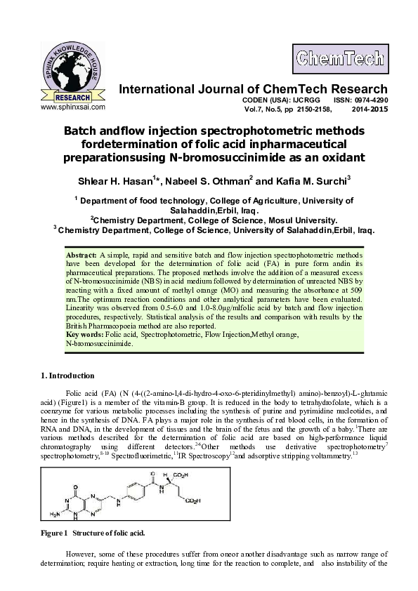Batch And Flow Injection Spectrophotometric Methods For Determination Of Folic Acid In