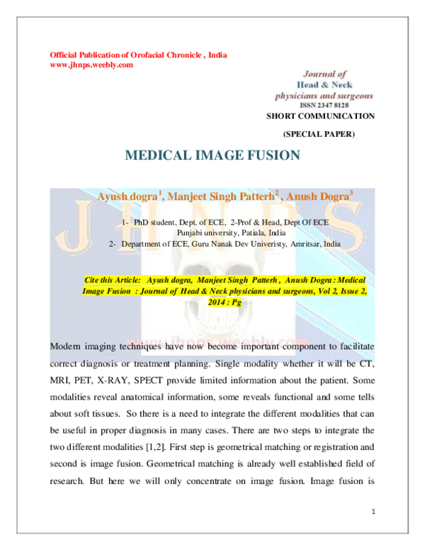 (PDF) MEDICAL IMAGE FUSION