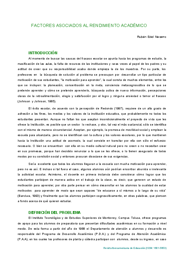 (PDF) Factores asociados al rendimiento académico