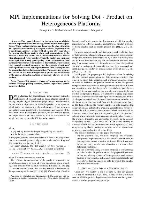 (PDF) MPI Implementations for Solving Dot-Product on Heterogeneous Platforms