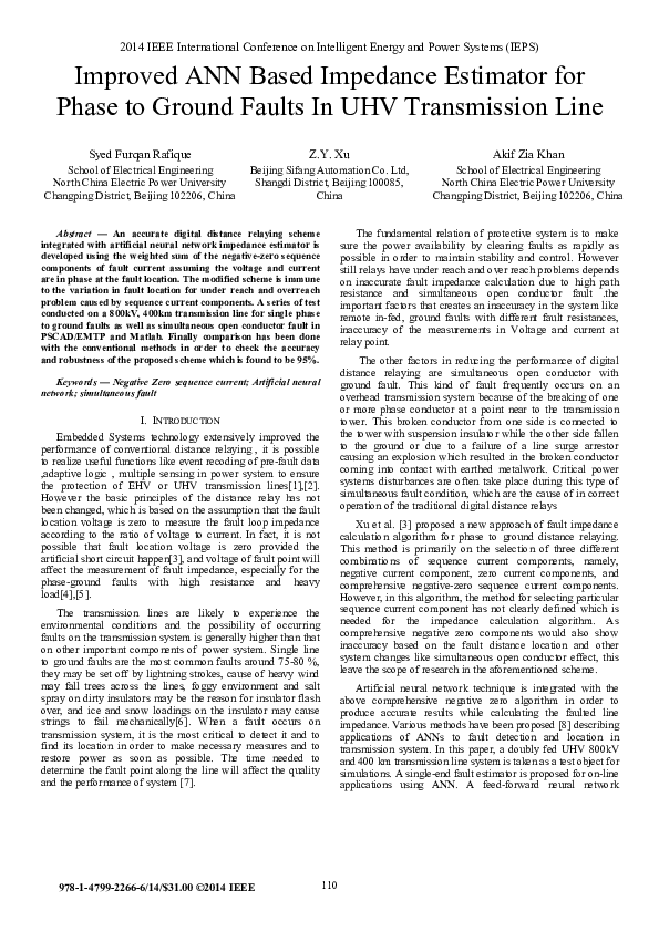 (PDF) Improved ANN Based Impedance Estimator for Phase to Ground Faults In UHV Transmission Line