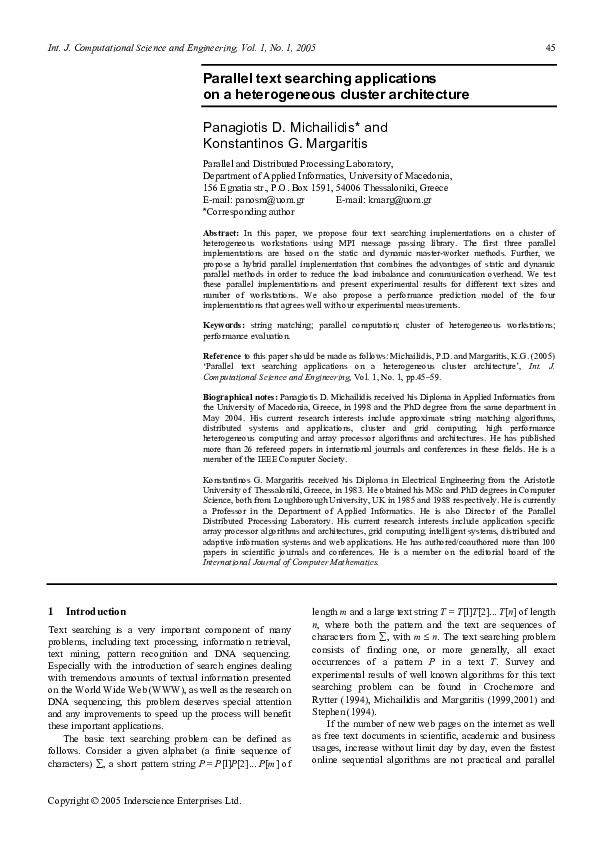 Pdf Parallel Flexible Text Searching Applications On A Heterogeneous Cluster Architecture