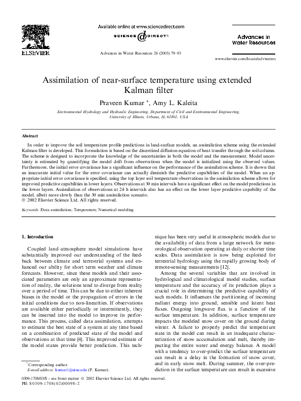Pdf Assimilation Of Near Surface Temperature Using Extended Kalman Filter