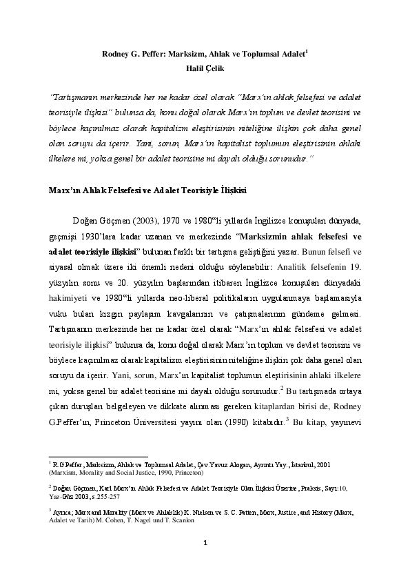 (PDF) Rodney G. Peffer: Marksizm, Ahlak ve Toplumsal Adalet