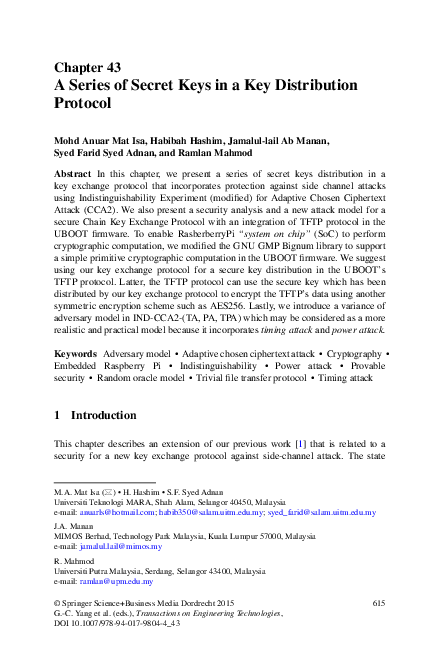 (PDF) A Series of Secret Keys in a Key Distribution Protocol