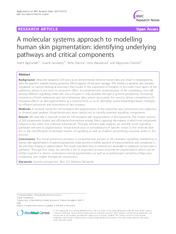 (PDF) A molecular systems approach to modelling human skin pigmentation ...