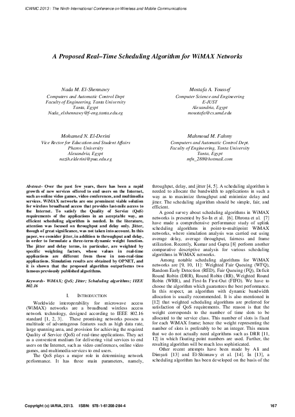 Pdf A Proposed Realtime Scheduling Algorithm For Wimax Networks