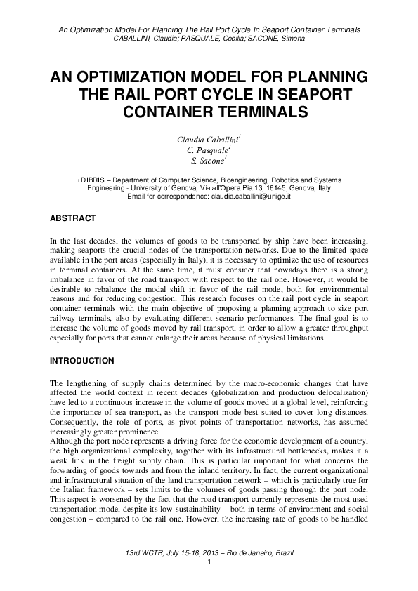 AN OPTIMIZATION MODEL FOR PLANNING THE RAIL PORT CYCLE IN SEAPORT CONTAINER TERMINALS