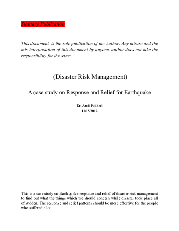 (PDF) Disaster: Rescue and relief assessment of EARTHQUAKE