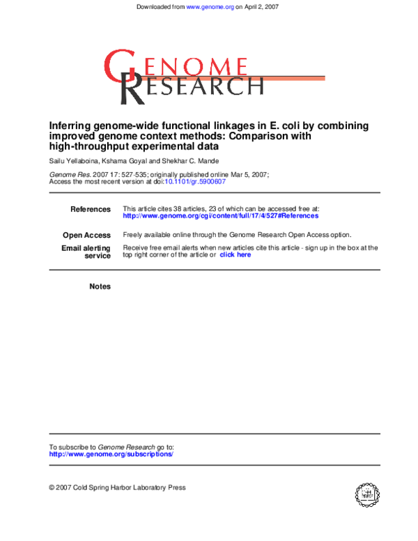 Pdf High Throughput Experimental Data Improved Genome Context Methods
