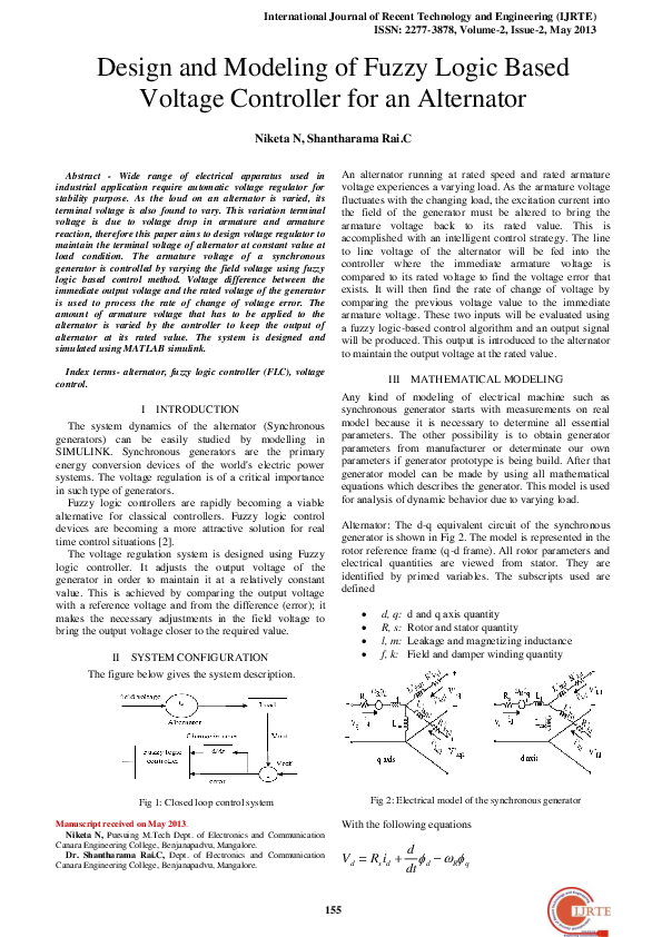 (PDF) Design and Modeling of Fuzzy Logic Based Voltage Controller for an Alternator