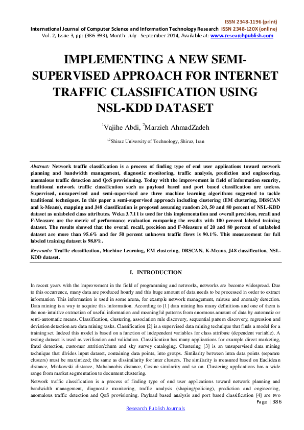 Pdf Implementing A New Semi Supervised Approach For Internet Traffic Classification Using Nsl