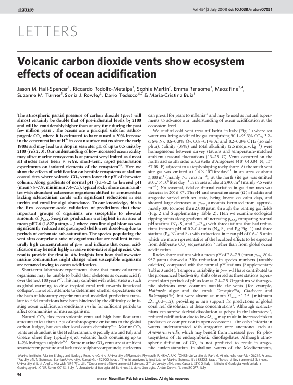 (PDF) Volcanic carbon dioxide vents show ecosystem effects of ocean ...