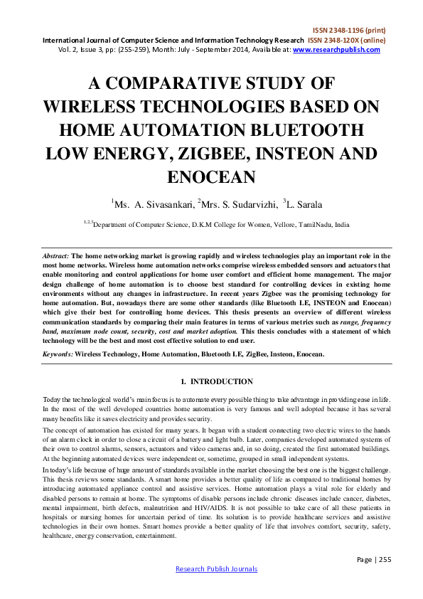 (PDF) A COMPARATIVE STUDY OF WIRELESS TECHNOLOGIES BASED ON HOME ...
