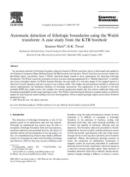 (PDF) Automatic detection of lithologic boundaries using the Walsh transform: A case study from ...