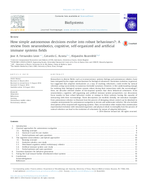 (PDF) How simple autonomous decisions evolve into robust behaviours?: A review from ...