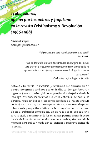 (PDF) Trabajadores, opción por los pobres y foquismo en la revista ...