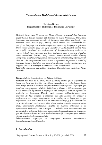 (PDF) Connectionist Models and the Nativist Debate