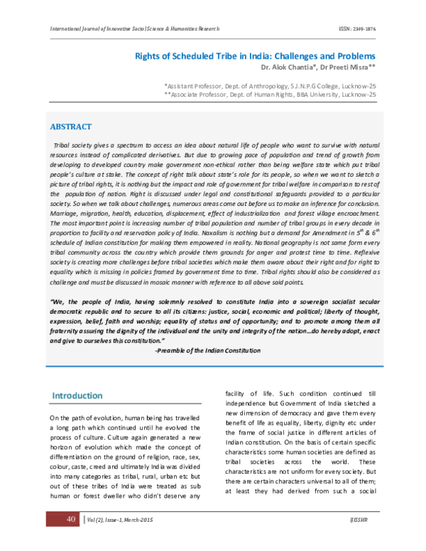 (PDF) Rights of schedule tribes in India