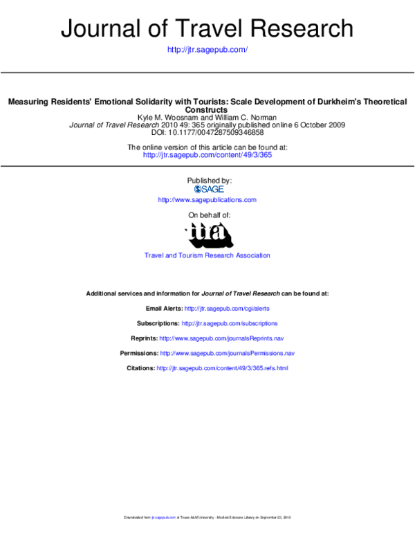 (PDF) Measuring Residents' Emotional Solidarity with Tourists: Scale ...