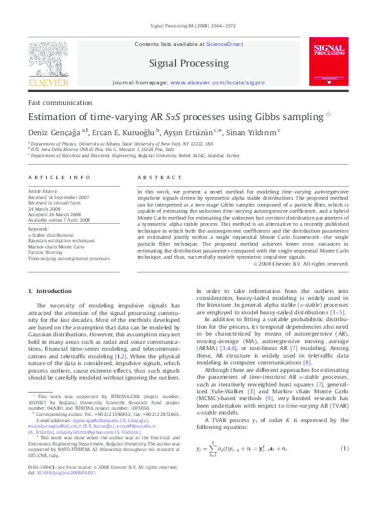 (PDF) Estimation of time-varying AR SalphaS processes using Gibbs sampling