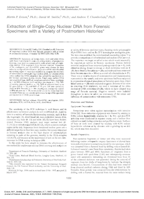 (PDF) Extraction of Single-Copy Nuclear DNA From Forensic Specimens ...