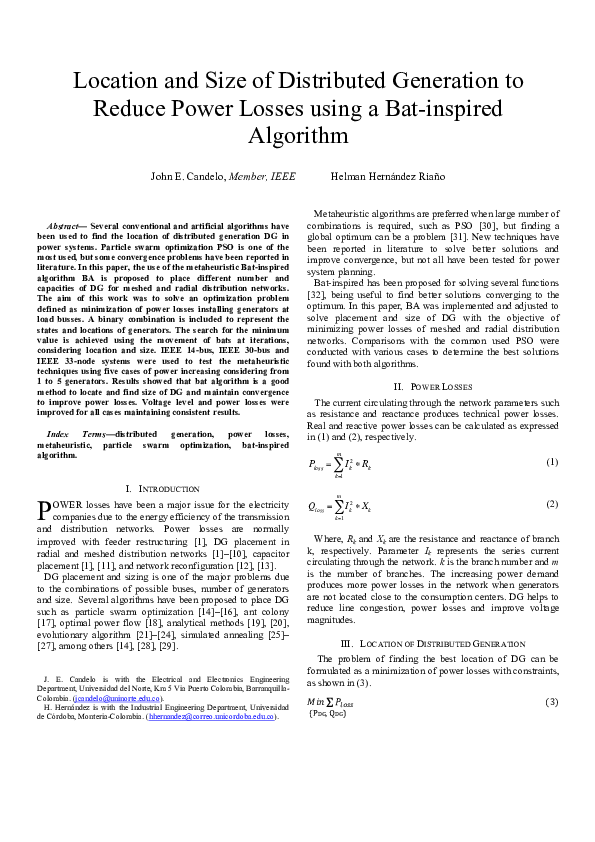 Pdf Location And Size Of Distributed Generation To Reduce Power