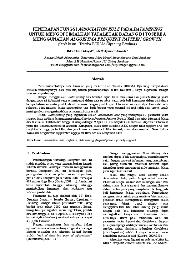 Penerapan Fungsi Association Rule Pada Data Mining Untuk Mengoptimalkan Tata Letak Barang Di